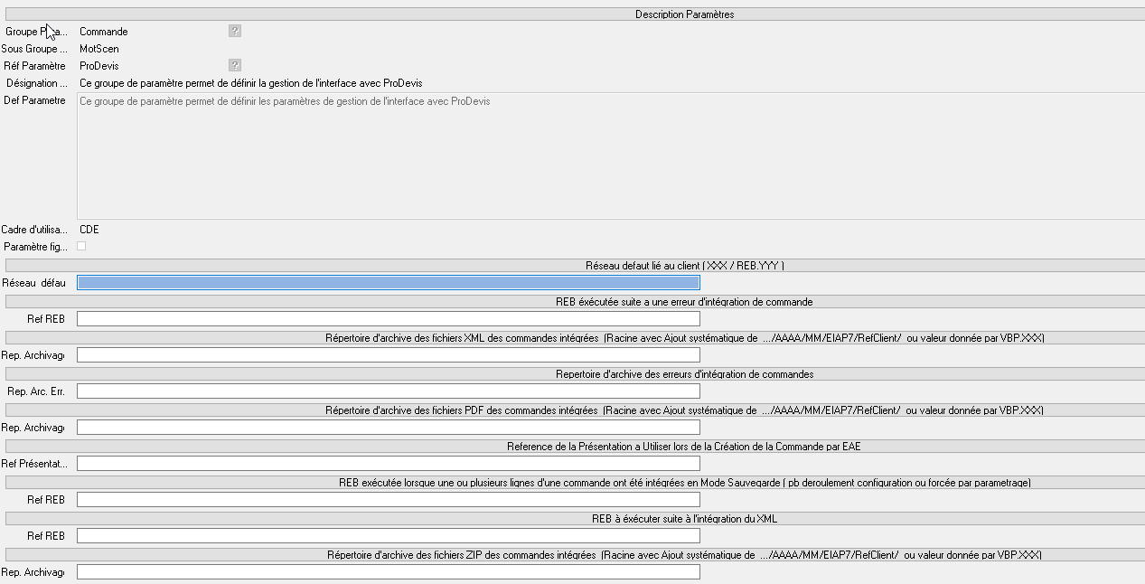 Paramètres Interface Configurateur Web P7